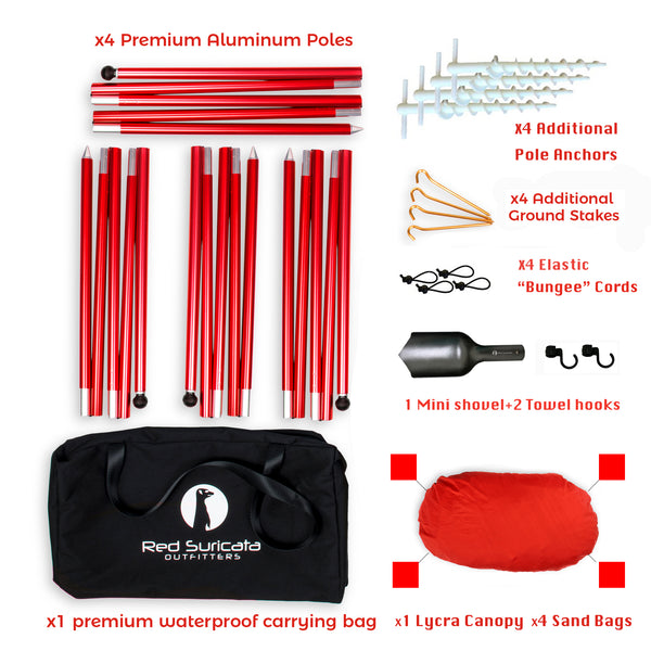 Red Suricata Red Family Beach Sun Shade Canopy Tent Sunshade with sand